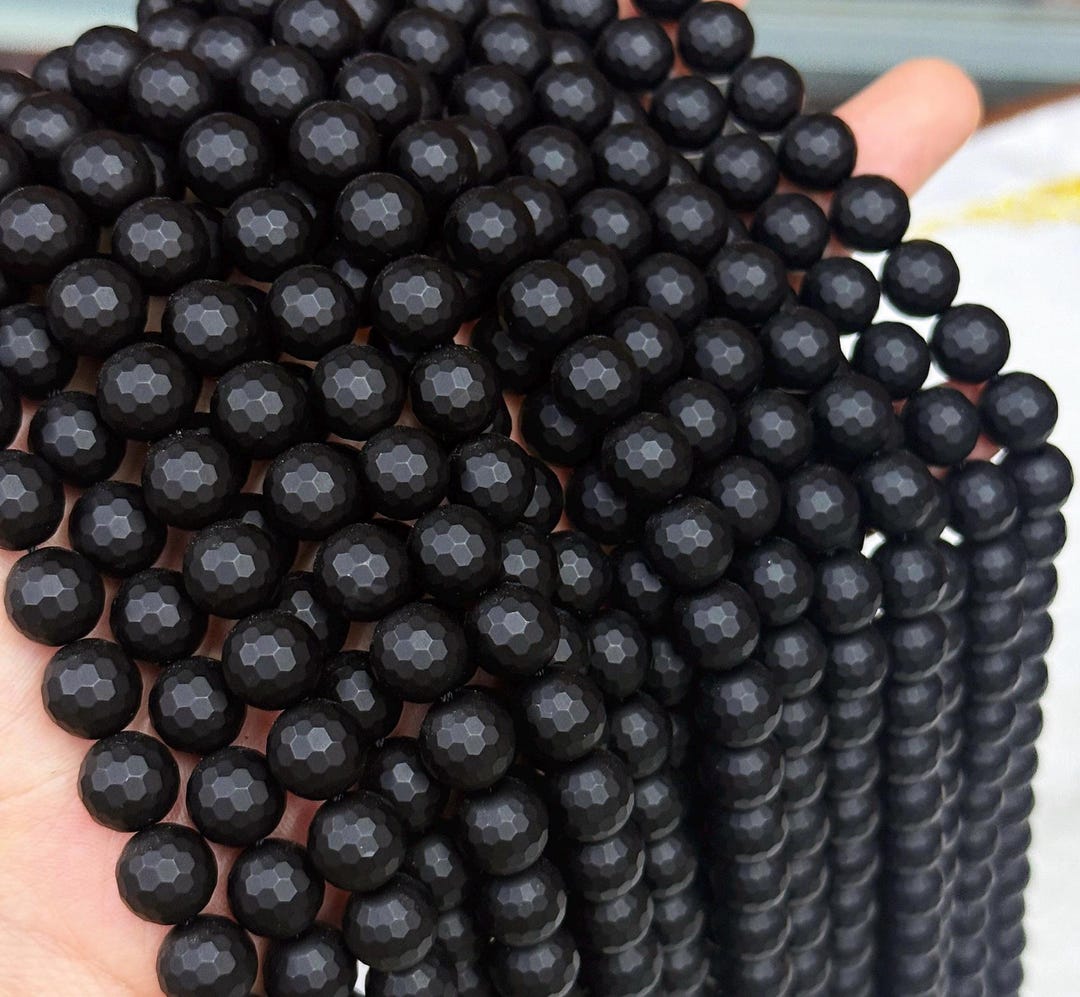 Faceted Black Onyx Frosted Round Loose Beads for Jewelry Making Supply ...