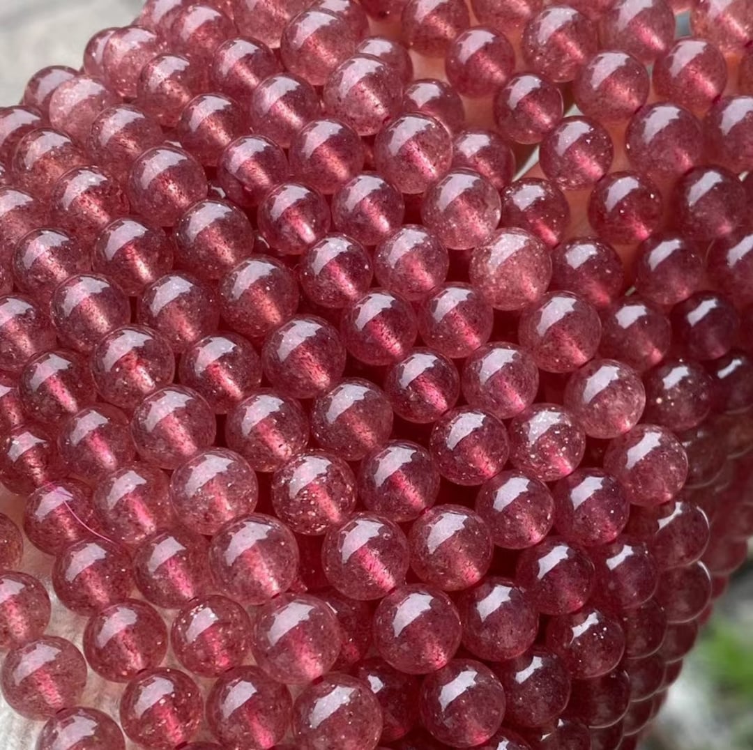 Natural AAA Starlight Red Strawberry Quartz Smooth Round Beads, 8mm ...