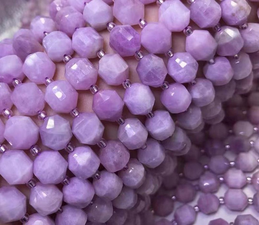 Natural Kunzite Faceted Barrel Prism Beads, Spodumene Faceted Cut ...