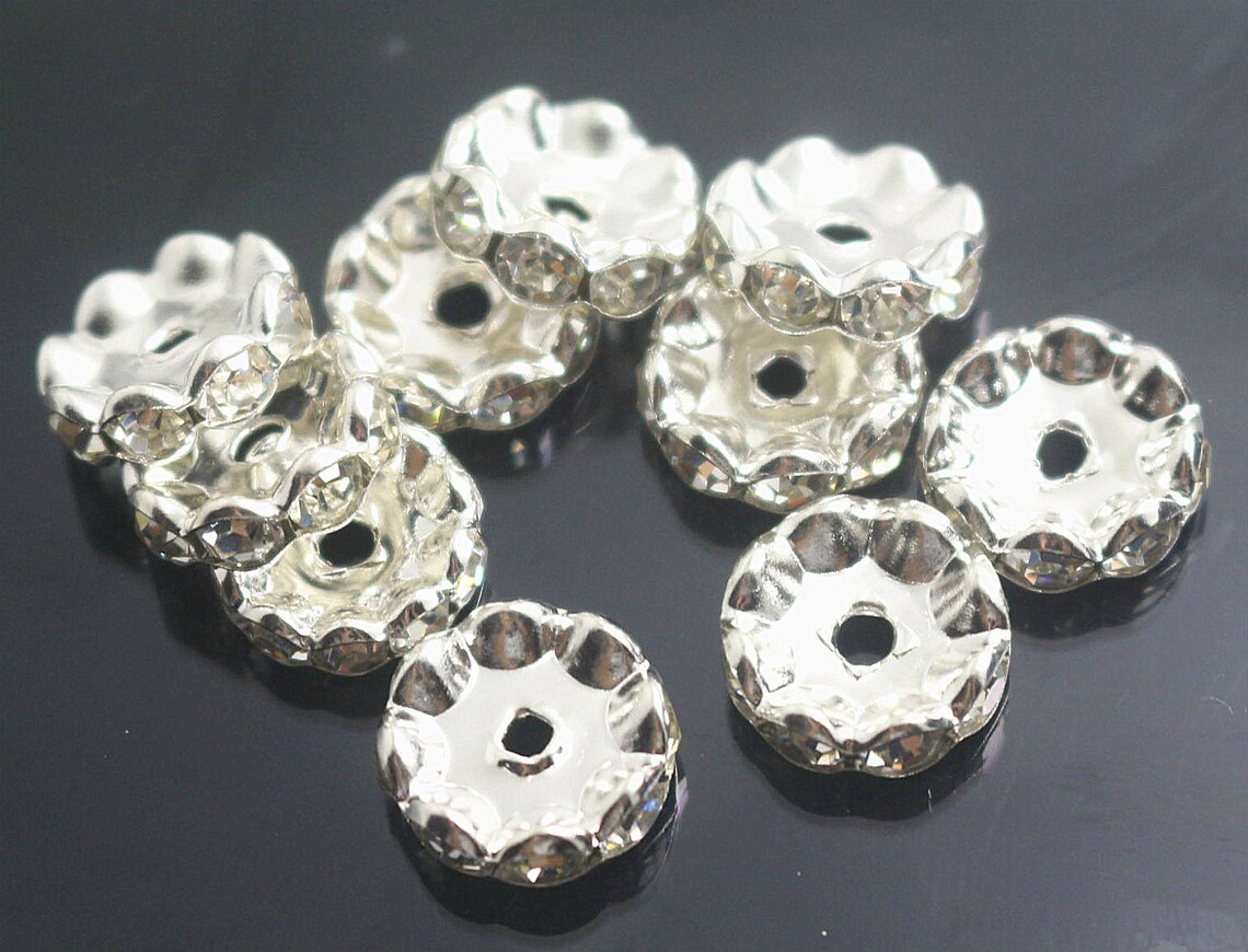 100 pcs Rhinestone Crystal Spacer Copper Beads-6mm 8mm 10mm | Etsy