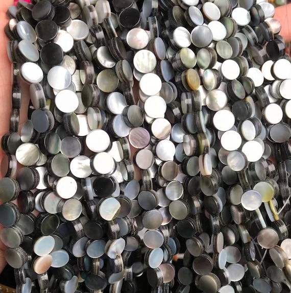 Natural Black Shell Flat Coin Shape Smooth Round Beads | Etsy