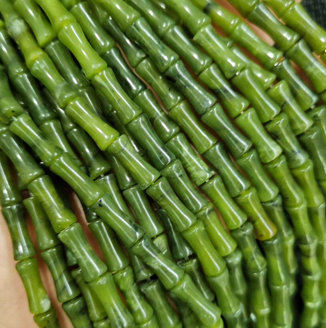 Natural Olive Green Jade Cylinder Bamboo Knot Shape Beads,5*12mm,15 ...