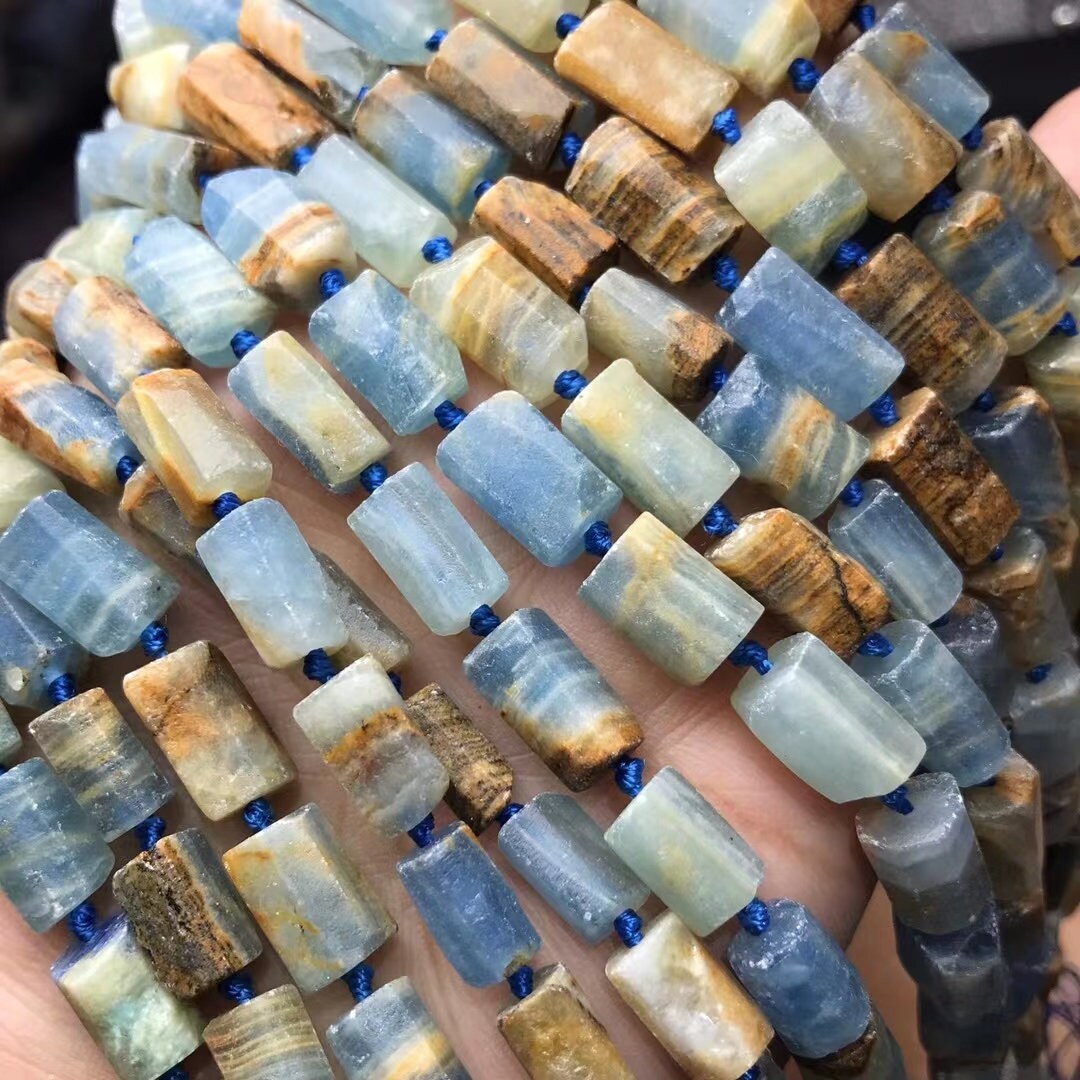 Natural Blue Calcite Aka Cylinder Faceted Beads, Geunite Faceted ...