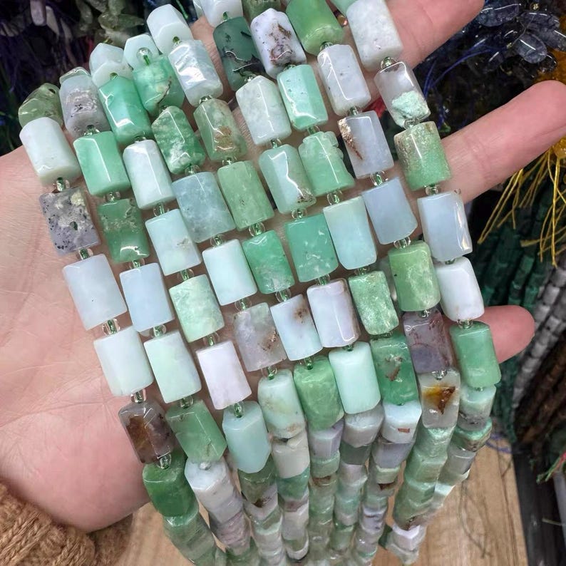 Chrysoprase Jade Barrel Beads, Faceted Green Gemstone (8×11mm Strand ...