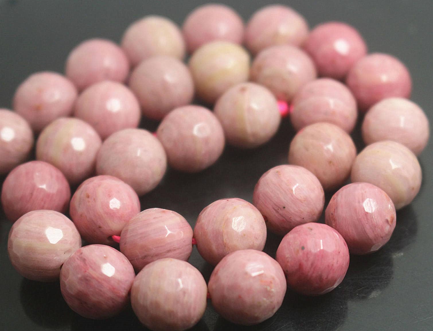 Natural Pink Rhodonite Faceted Round Gemstone Beads15 Inch | Etsy