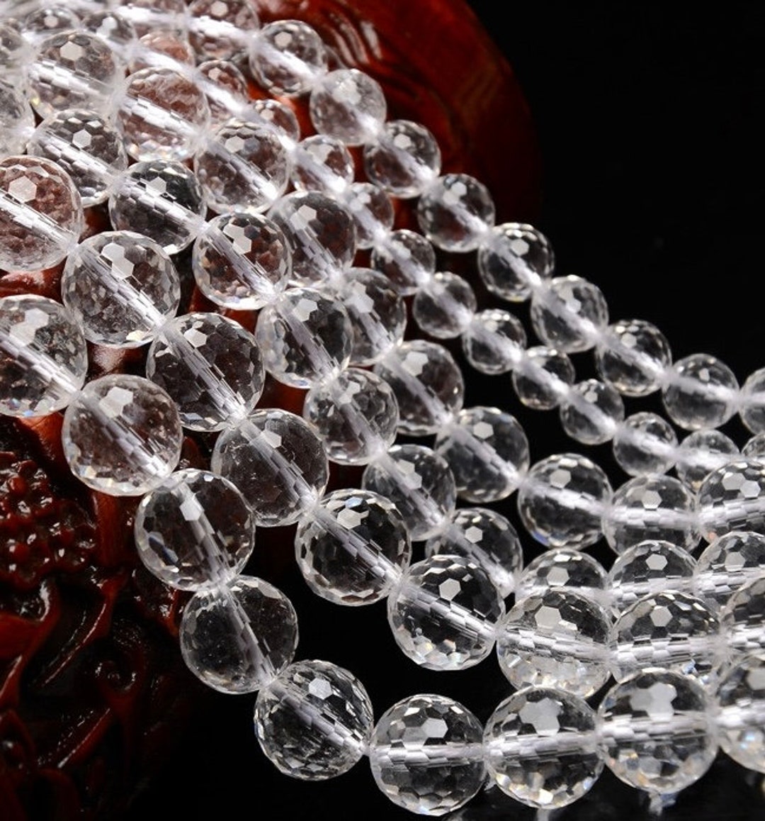 Natural Rock Crystal White Quartz Faceted Round Beads 128 Faceted White ...
