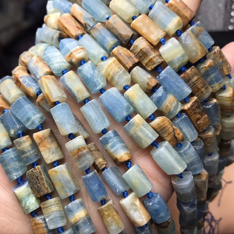 Natural Blue Calcite Aka Cylinder Faceted Beads, Geunite Faceted ...