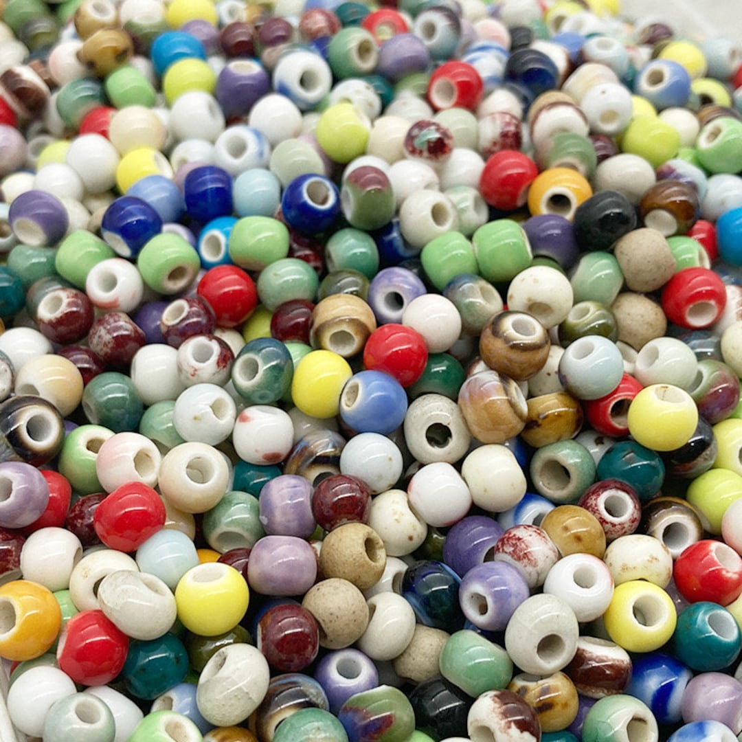 100pcs Ceramics Beads,large Hole Beads,round Ceramics Big Hole Beads ...
