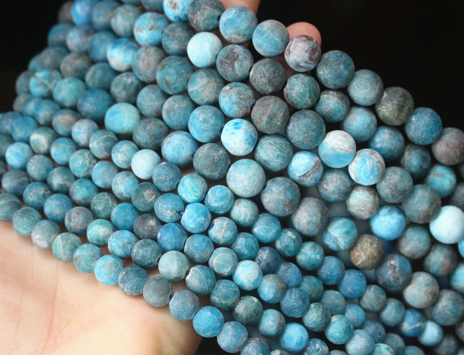Natural Blue Apatite Matte Round Beads 4mm 6mm 8mm 10mm 12mm， Round ...