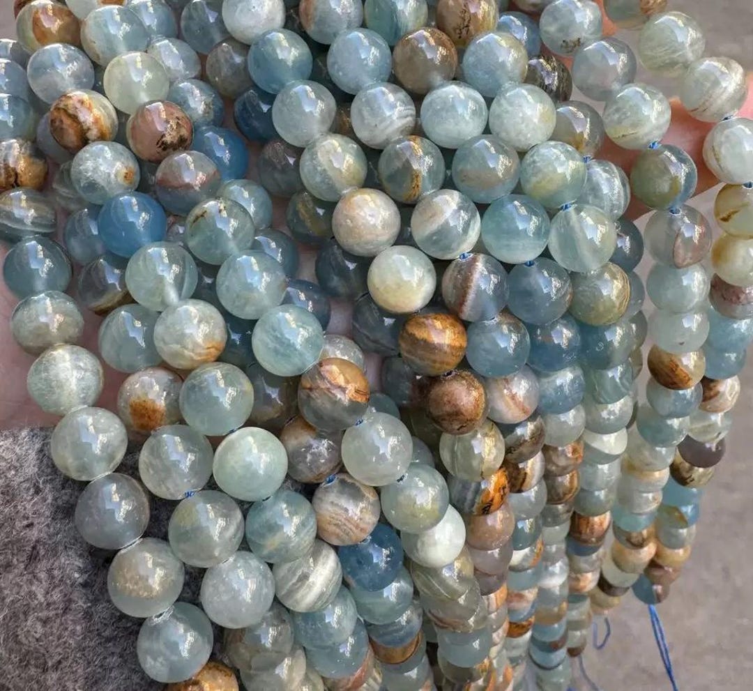Natural Blue Calcite Round Beads, Argentina Lemurian, 6-10mm, 15 Inch ...