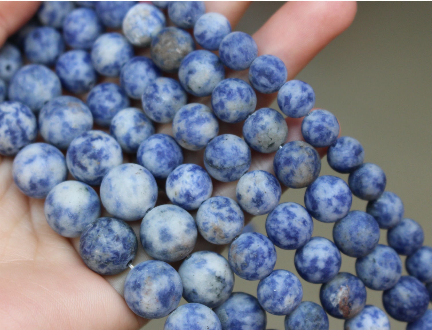 4mm 6mm 8mm 10mm 12mm Natural Blue Spot Jasper Frosted Round Beads ...