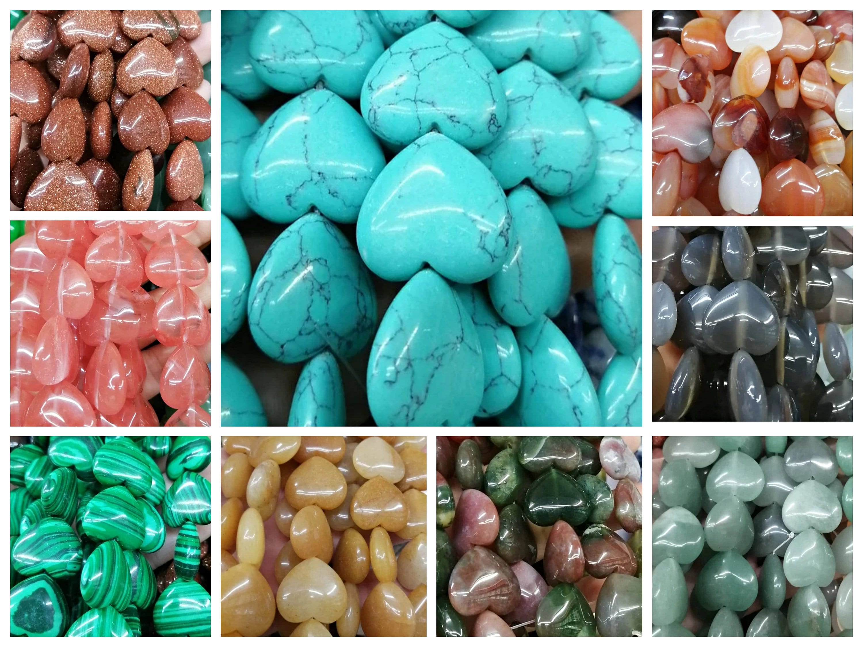 Natural heart shape crystal stone agate gemstone Beads | Etsy