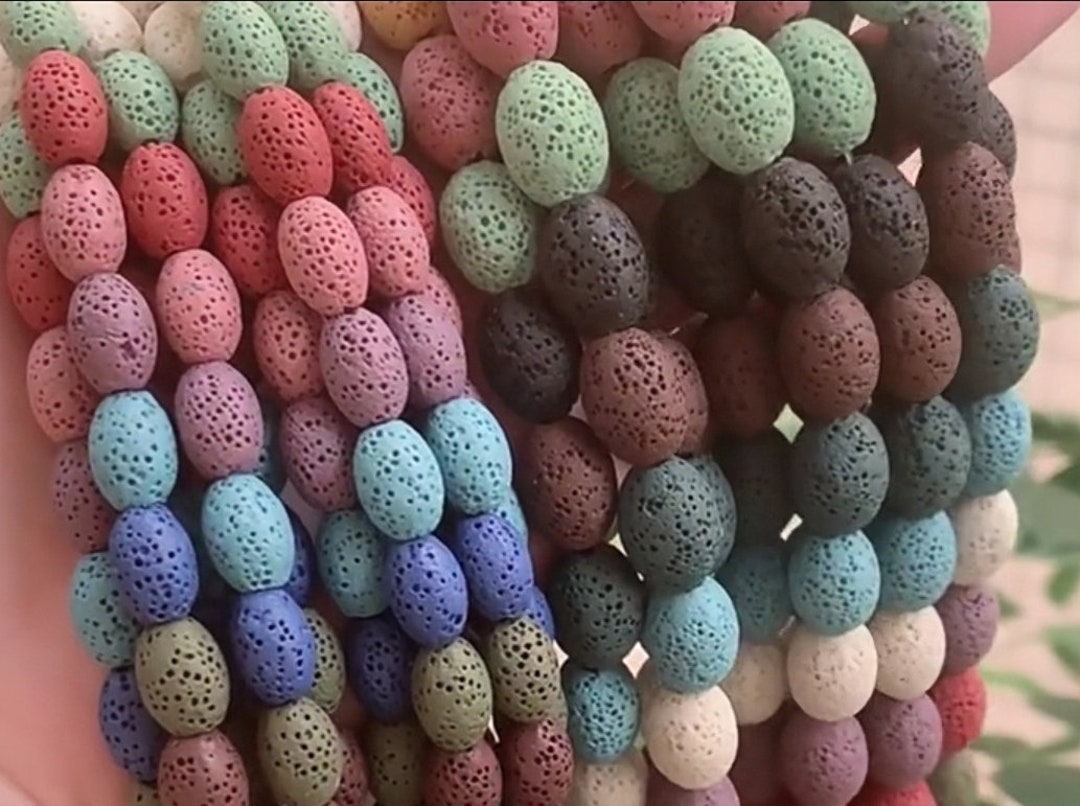 Multicolor Lava Rice Beads, Volcanic Rock Barrel Beads - Etsy