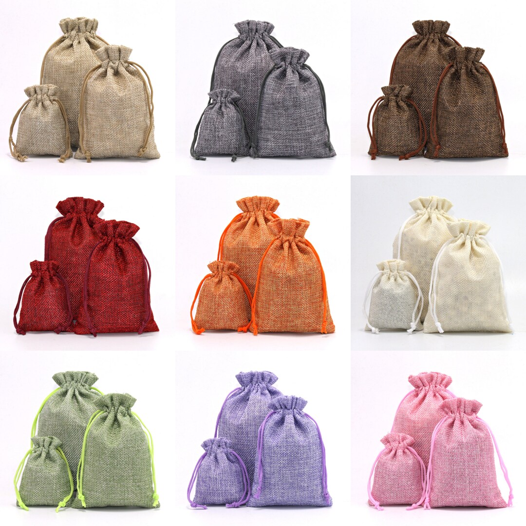 50 PCS Hemp Bag Drawstring Bags Pouch Wedding Favor Gift Packaging Bag ...