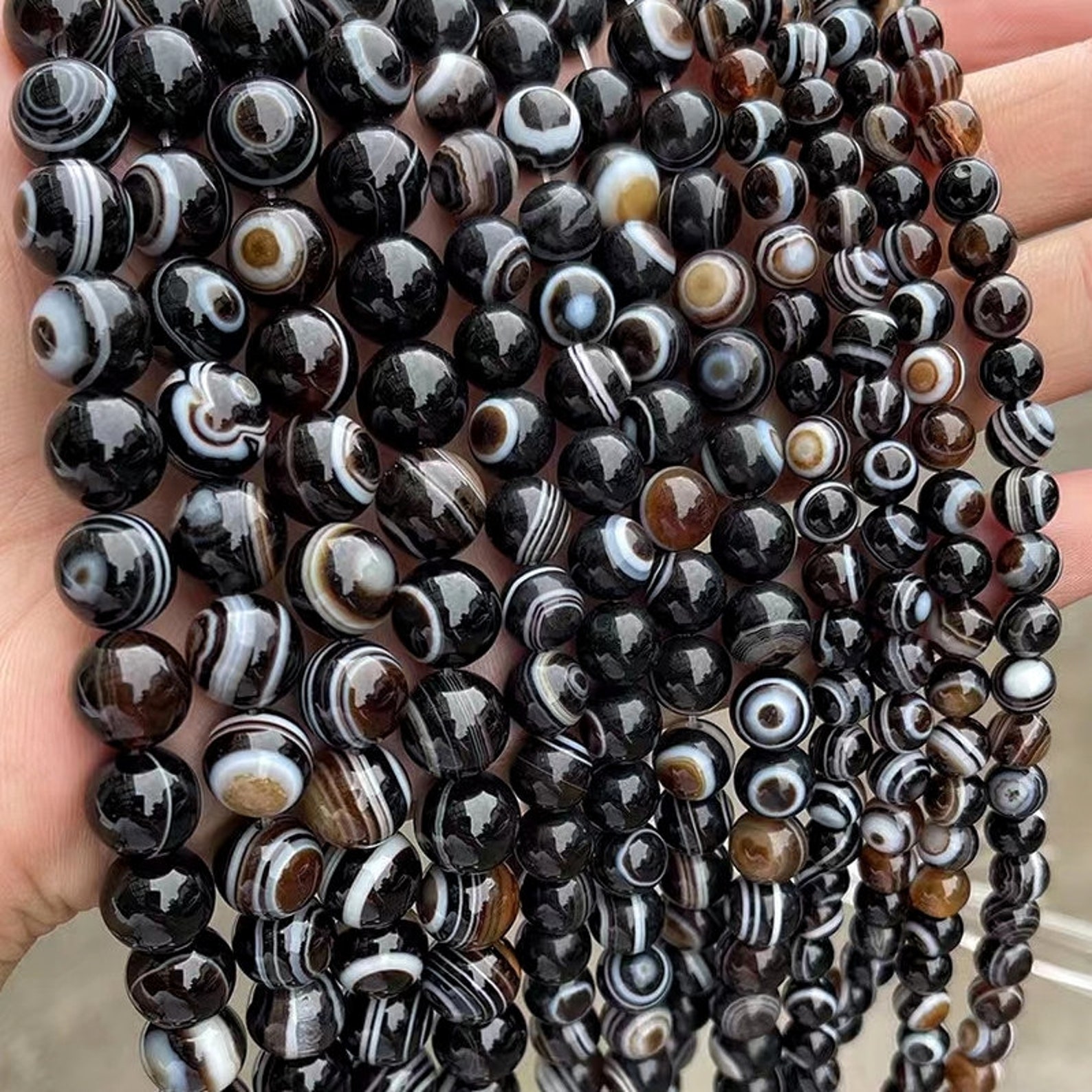 Natural Black Sky Eyes Agate Round Beads Black Eye Agate - Etsy