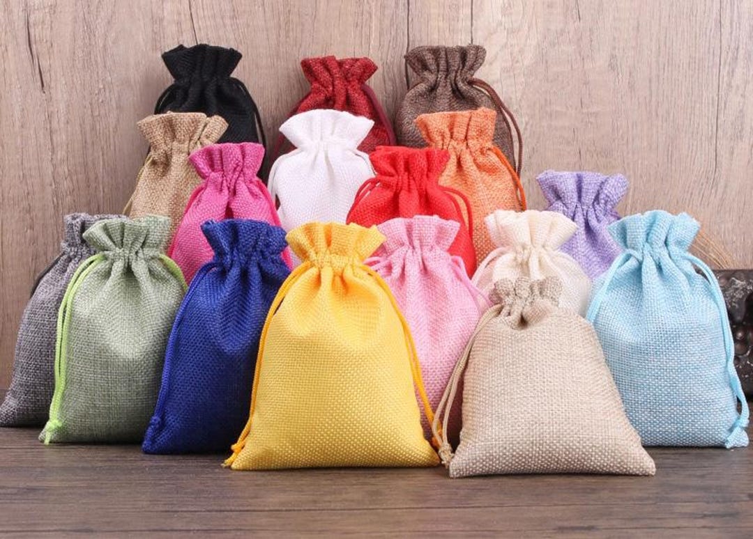 50 PCS Hemp Bag Drawstring Bags Pouch Wedding Favor Gift Packaging Bag ...
