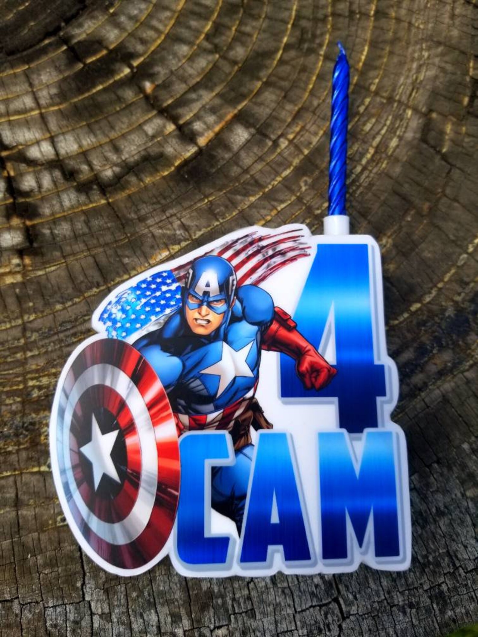 Captain America Personalized Birthday Candle, Cake Topper Wax Candle ...