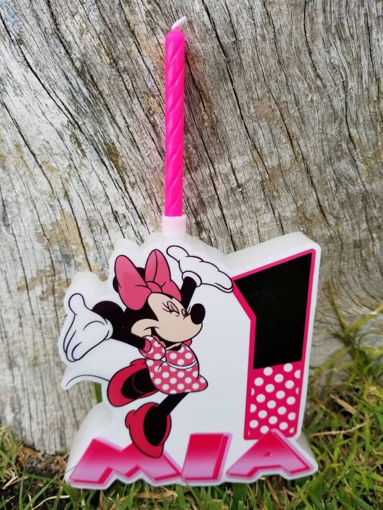 Minnie Mouse Cake Candle, Personalized Birthday Candle, Wax Candle Cake ...