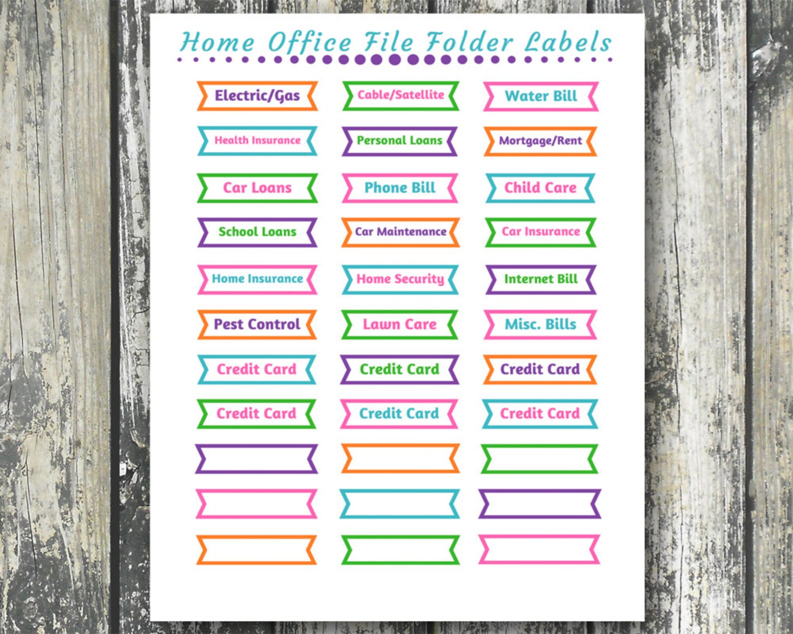 Home Office File Folder Labels EDITABLE Printable Organization Colorful ...