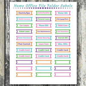 Home Office File Folder Labels EDITABLE Printable Organization Colorful ...