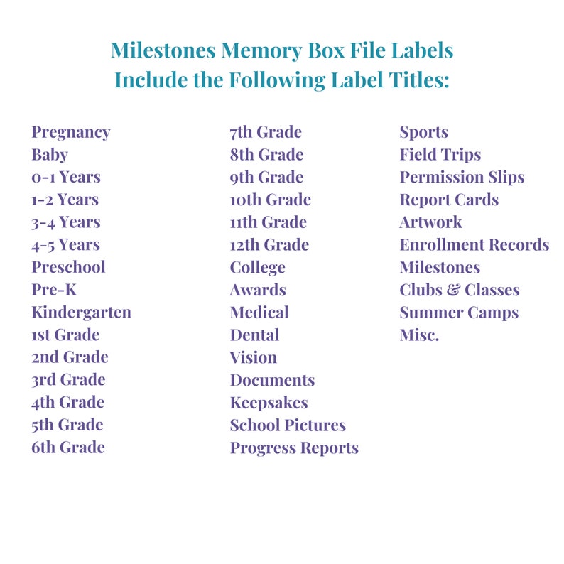 File Folder Labels Home File Box Labels Milestone Memory Box Labels ...