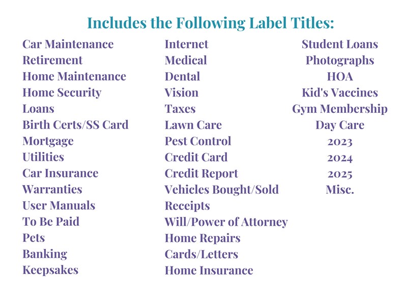 Household Files Labels File Folder Labels Home File Box Labels Home ...