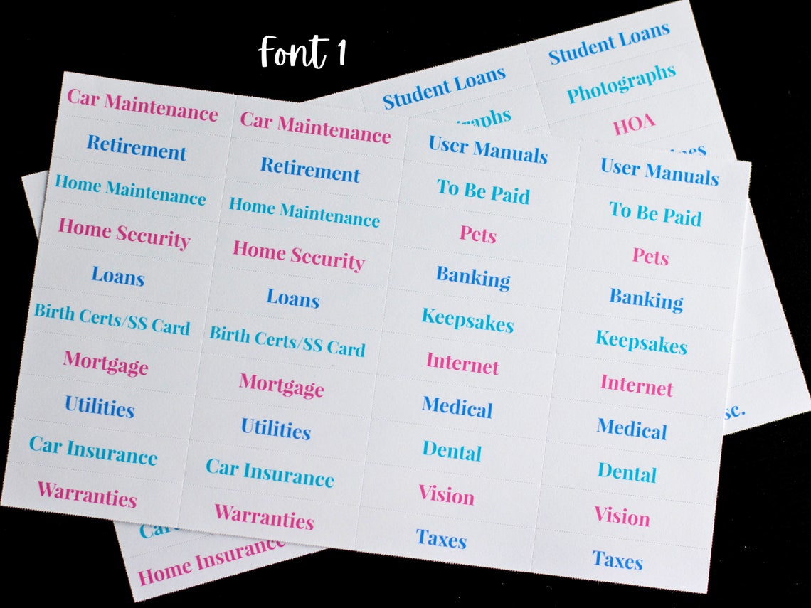 Household Files Labels File Folder Labels Home File Box Labels Home ...