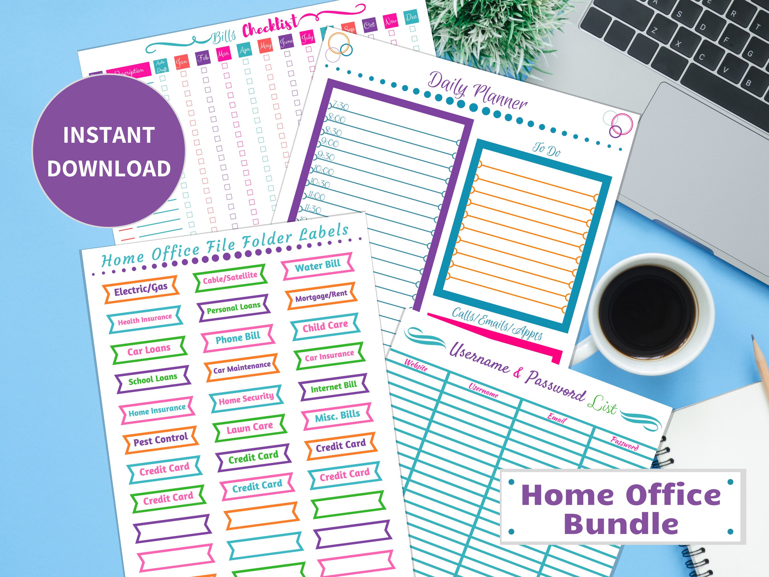 Home Organization Bundle EDITABLE File Folder Labels Daily Planner ...