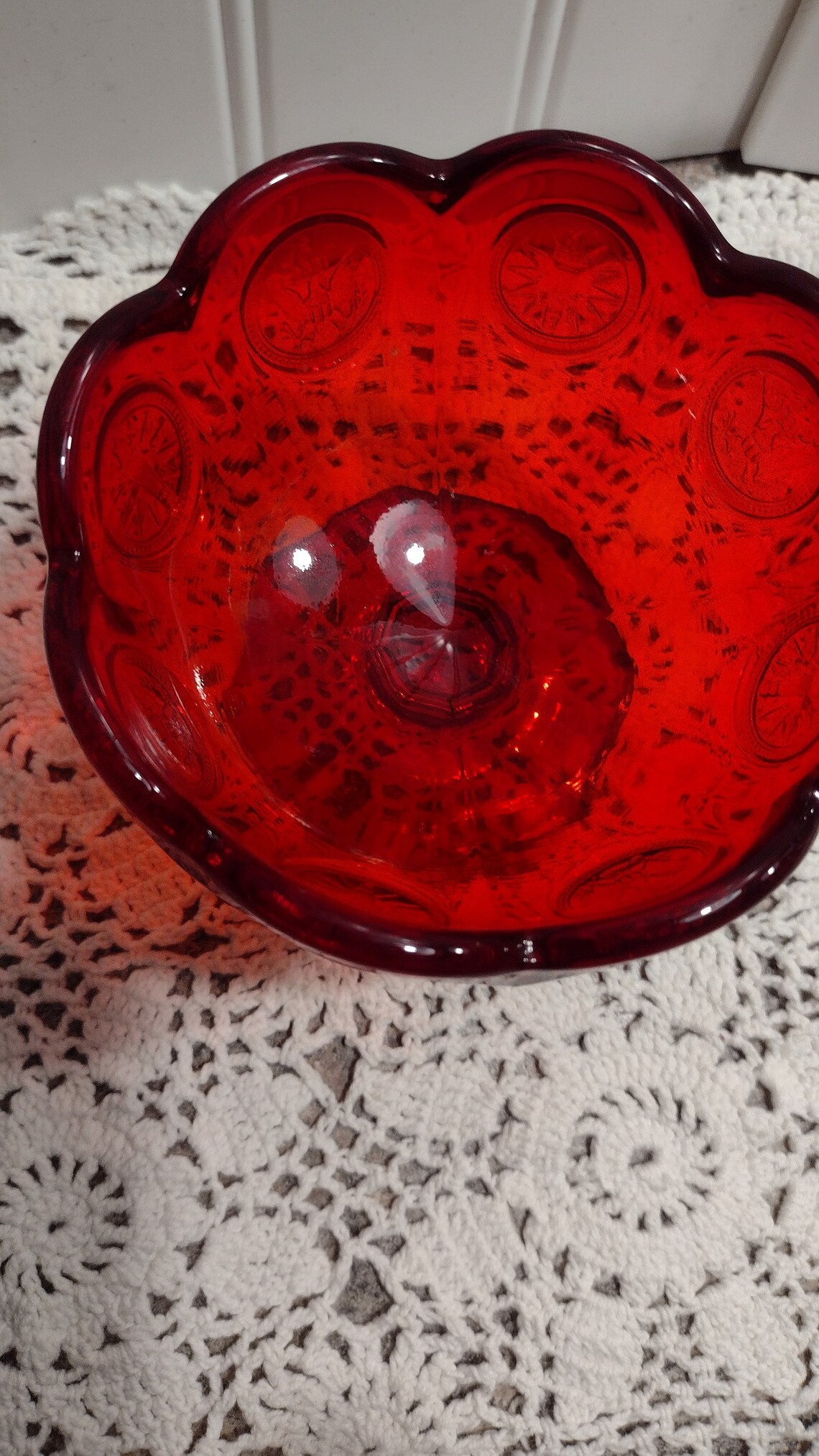 Vintage Fostoria Red Glass Coin Glass Candy Dish - Etsy