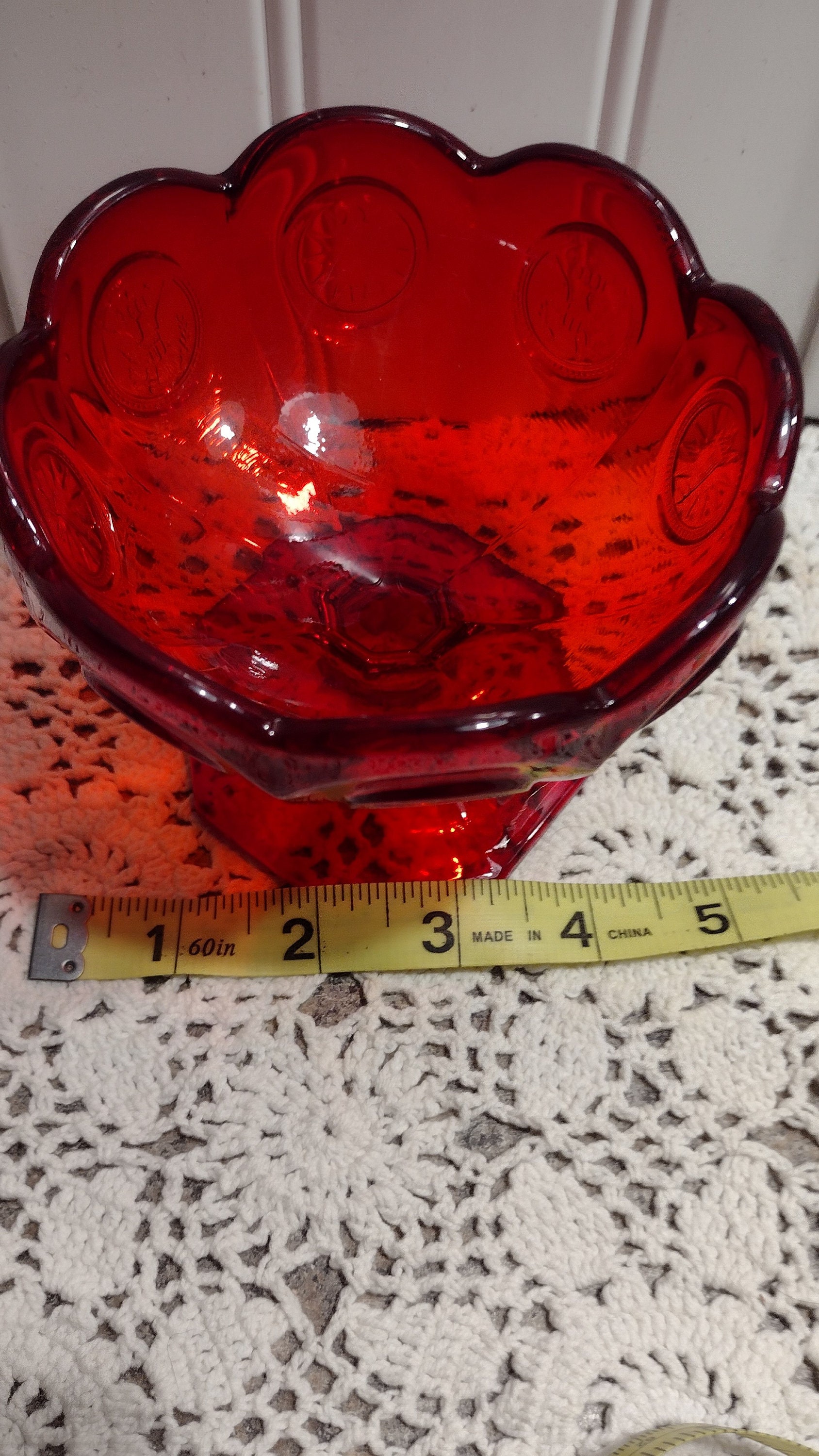 Vintage Fostoria Red Glass Coin Glass Candy Dish - Etsy
