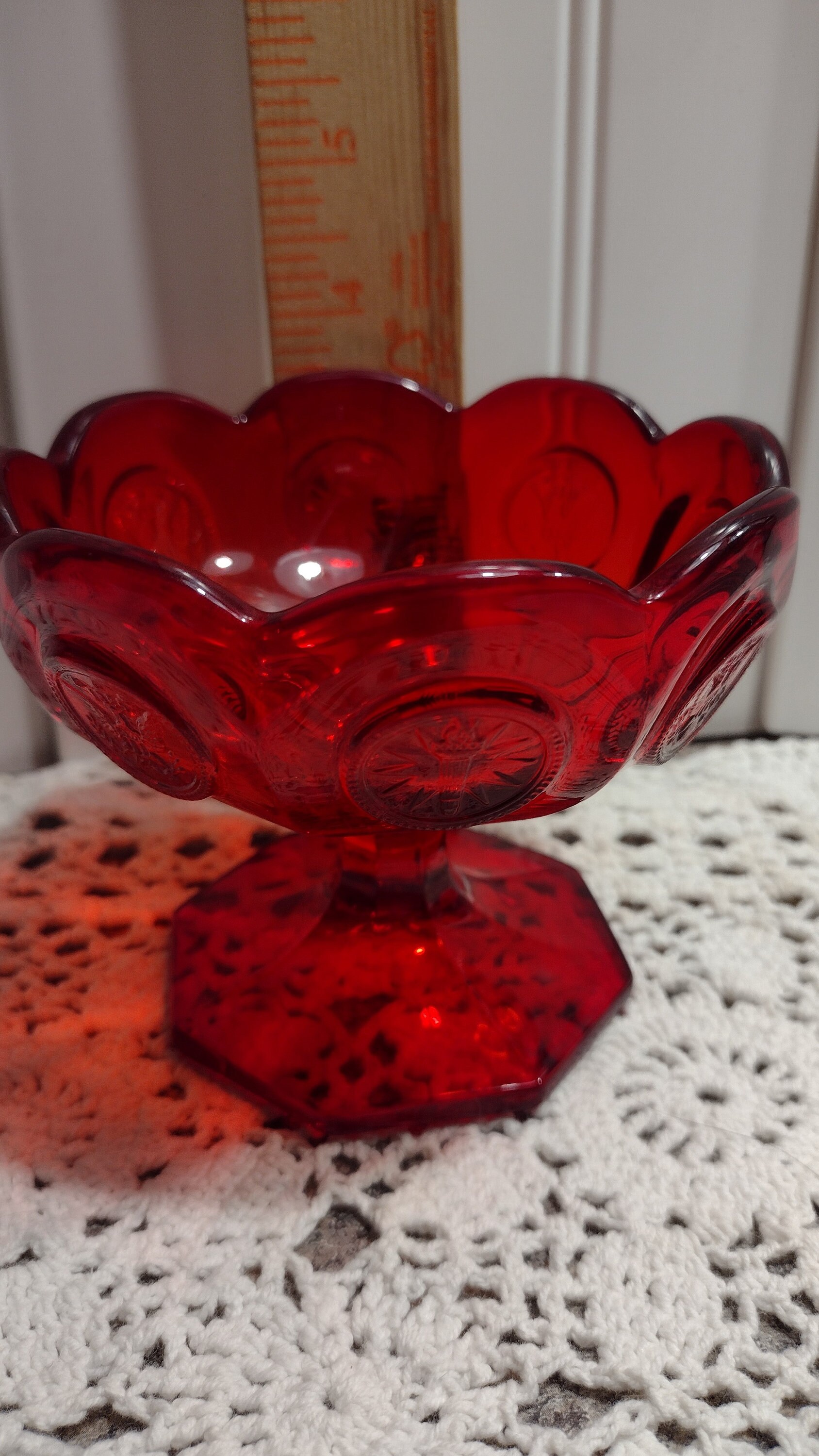 Vintage Fostoria Red Glass Coin Glass Candy Dish - Etsy