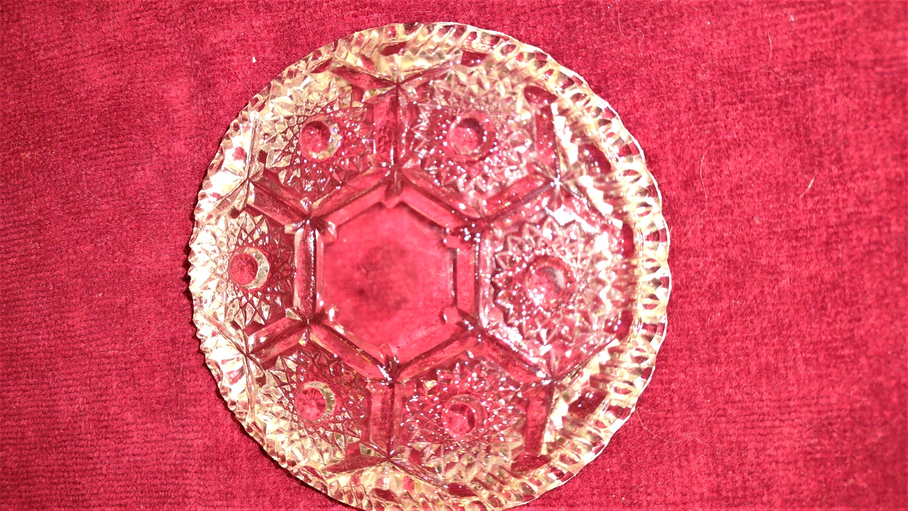 Vintage Cut Glass With Saw Tooth Edge Trinket or Coaster - Etsy