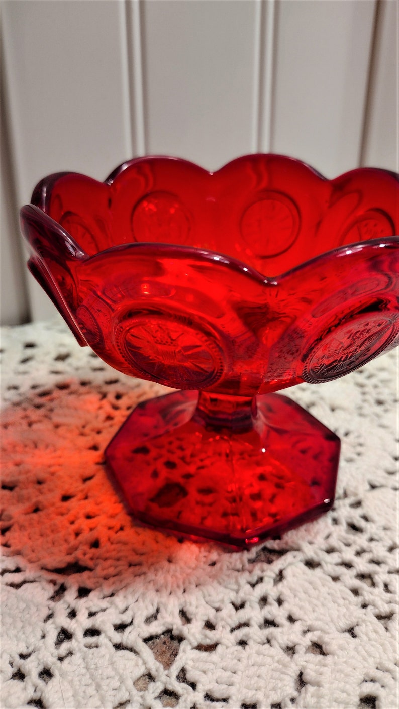 Vintage Fostoria Red Glass Coin Glass Candy Dish - Etsy