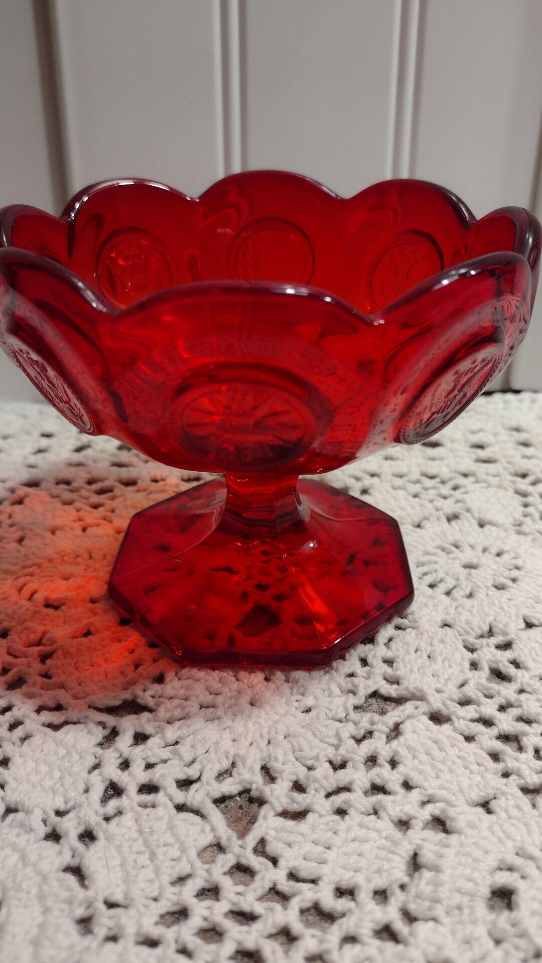 Vintage Fostoria Red Glass Coin Glass Candy Dish - Etsy