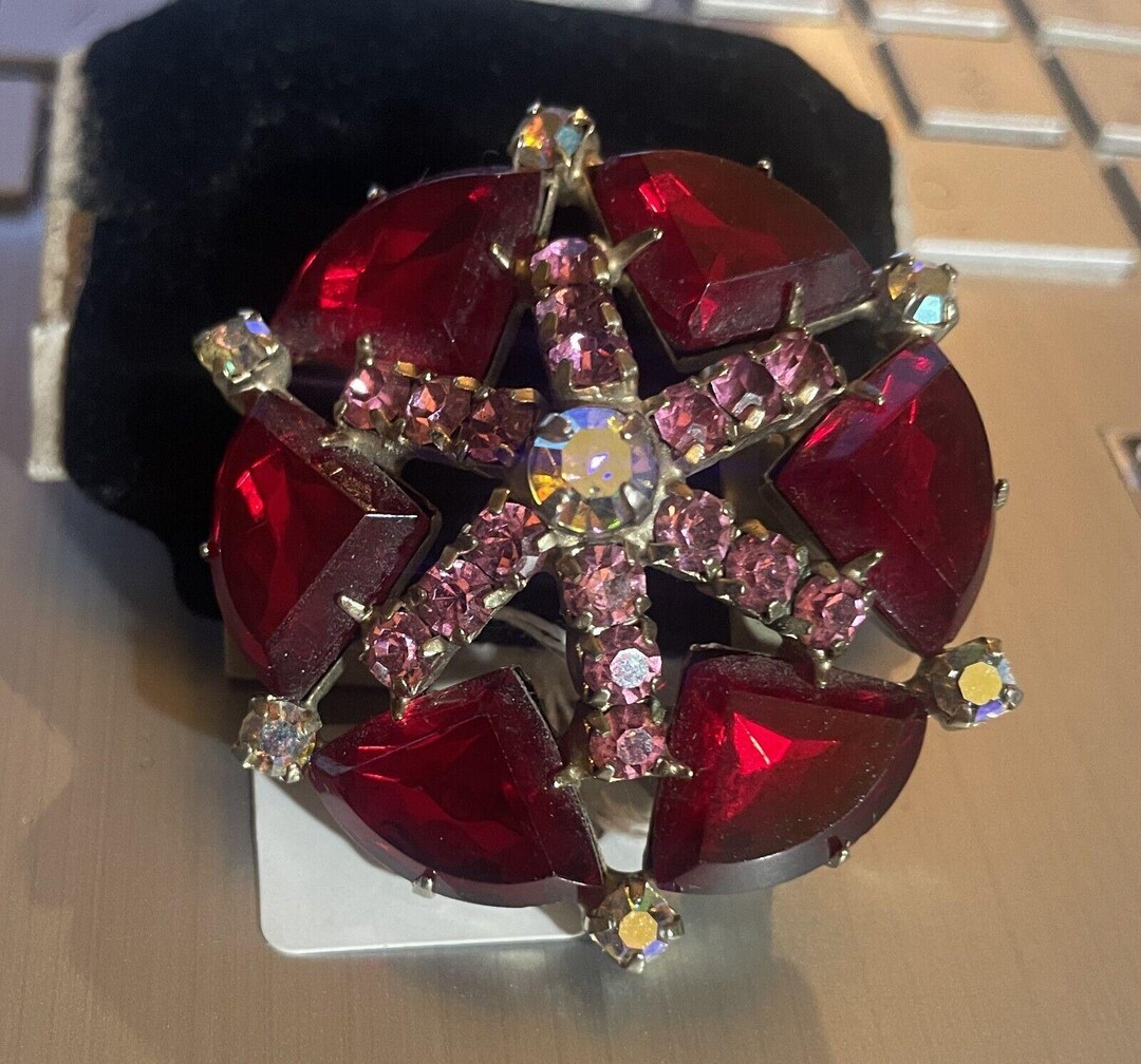 Estate VIBRANT Red Brooch Big Bold Red Rhinestones, Pink and AB Too - Etsy