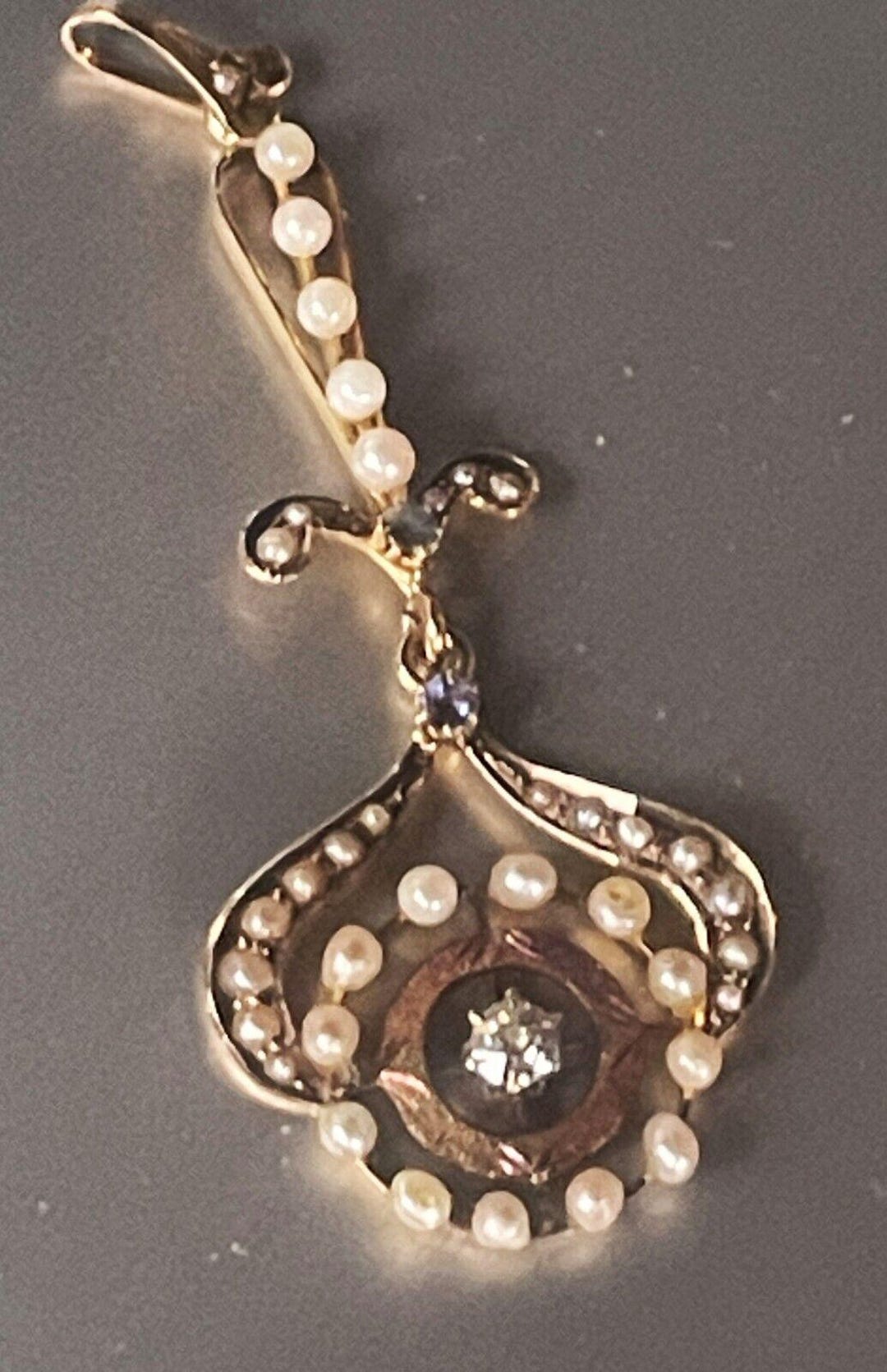 Victorian 14k Seed Pearls Diamond Lavalier Pendant NO Chain Just the ...