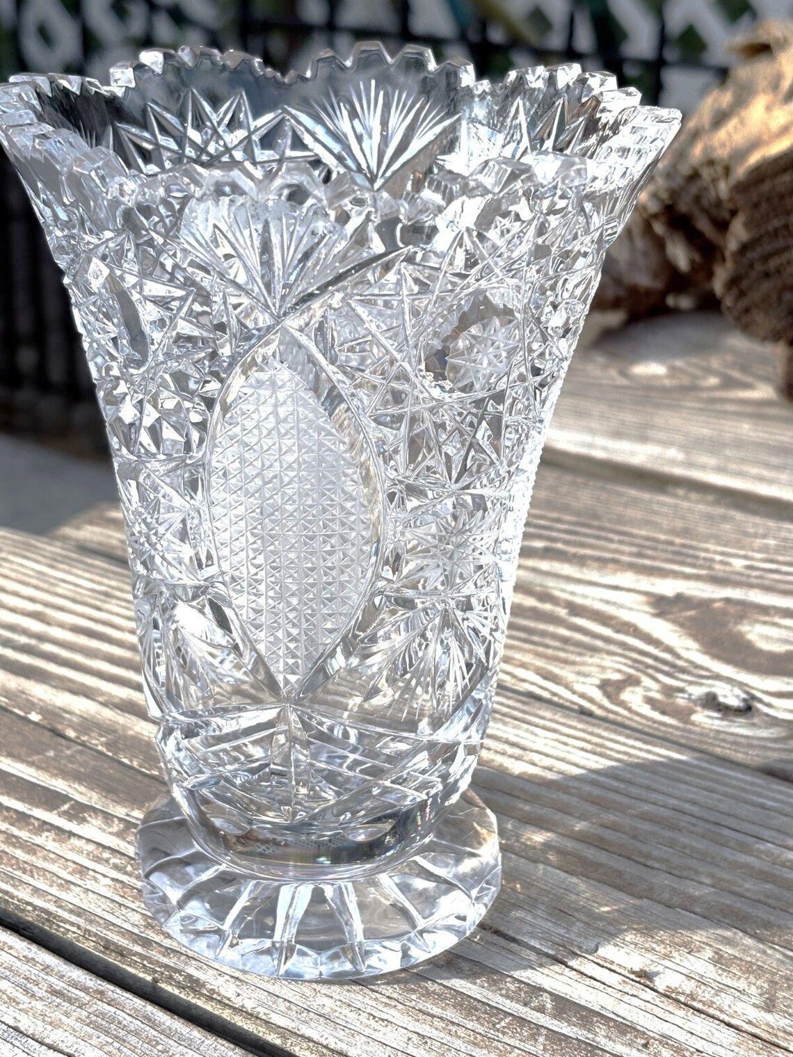 Vintage American Billiant Cut Glass Hobstar .6.5 Tall 4 Panel Design ...