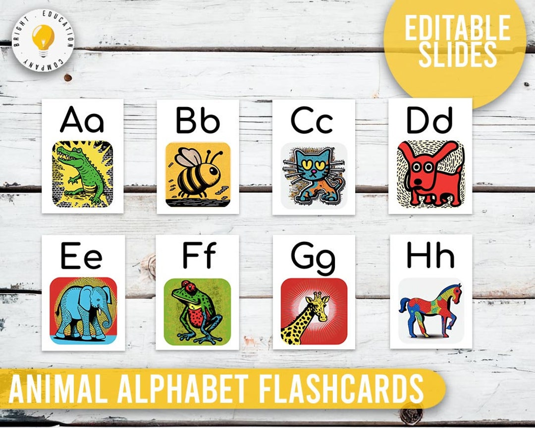 Pop Art Animal Alphabet Flashcards 52 Montessori Flash Cards ...