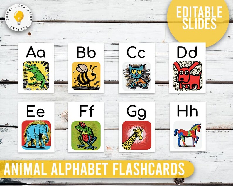 Pop Art Animal Alphabet Flashcards 52 Montessori Flash Cards ...