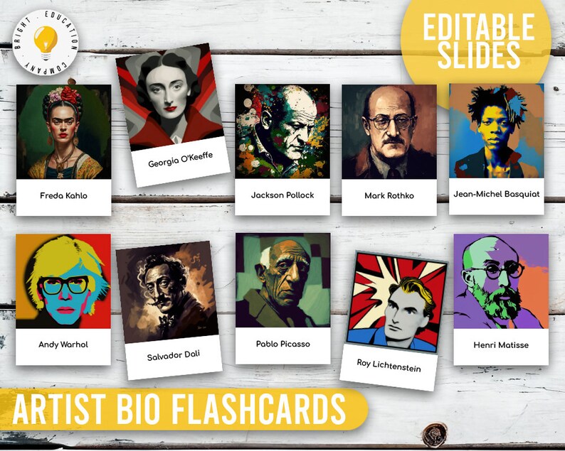 Artist Bio Flashcards • 21 Editable Art Education Flash Cards ...