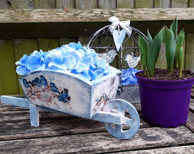 Wooden Small WHEELBARROW Planter,little Birds HOME Decoration,indoor ...