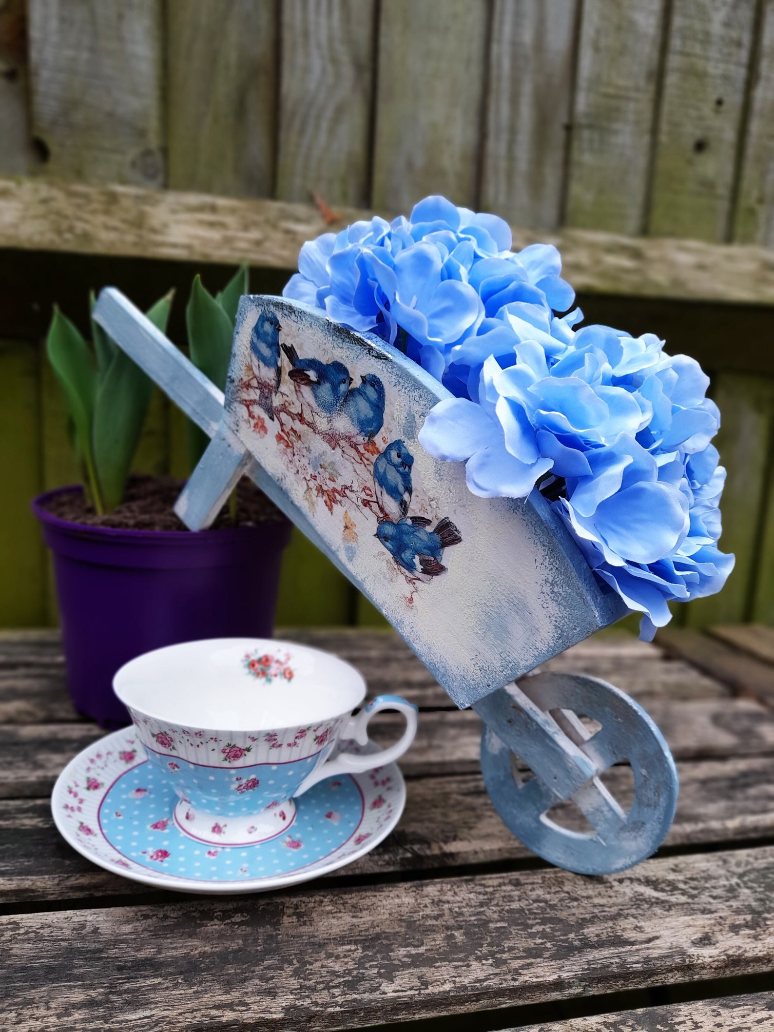 Wooden Small WHEELBARROW Planterlittle Birds HOME | Etsy