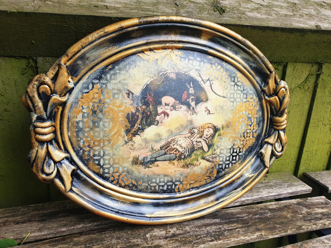 ALICE Rustic Wooden Tea Tray,alice Decorative Tray,shabby Chic Coffee ...