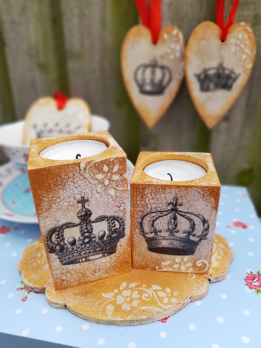 ROYAL CANDLE Holder,royal Home Decor,tiny Rustic Wooden Tealight Holder ...