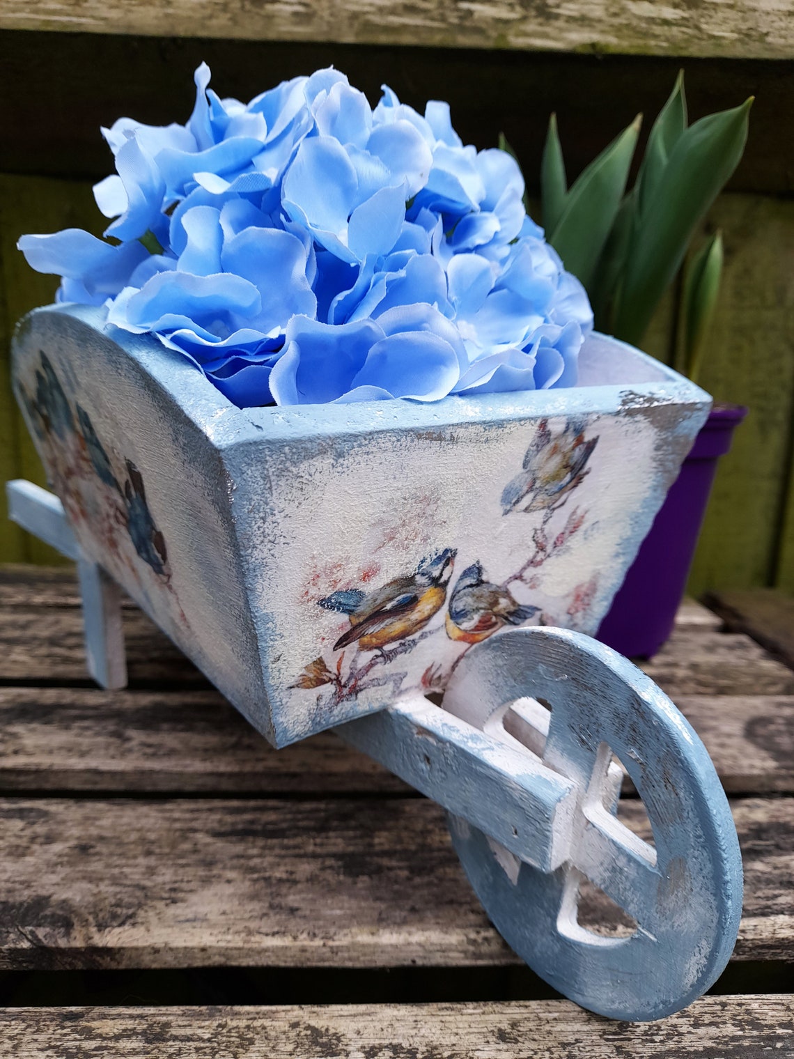 Wooden Small WHEELBARROW Planterlittle Birds HOME | Etsy