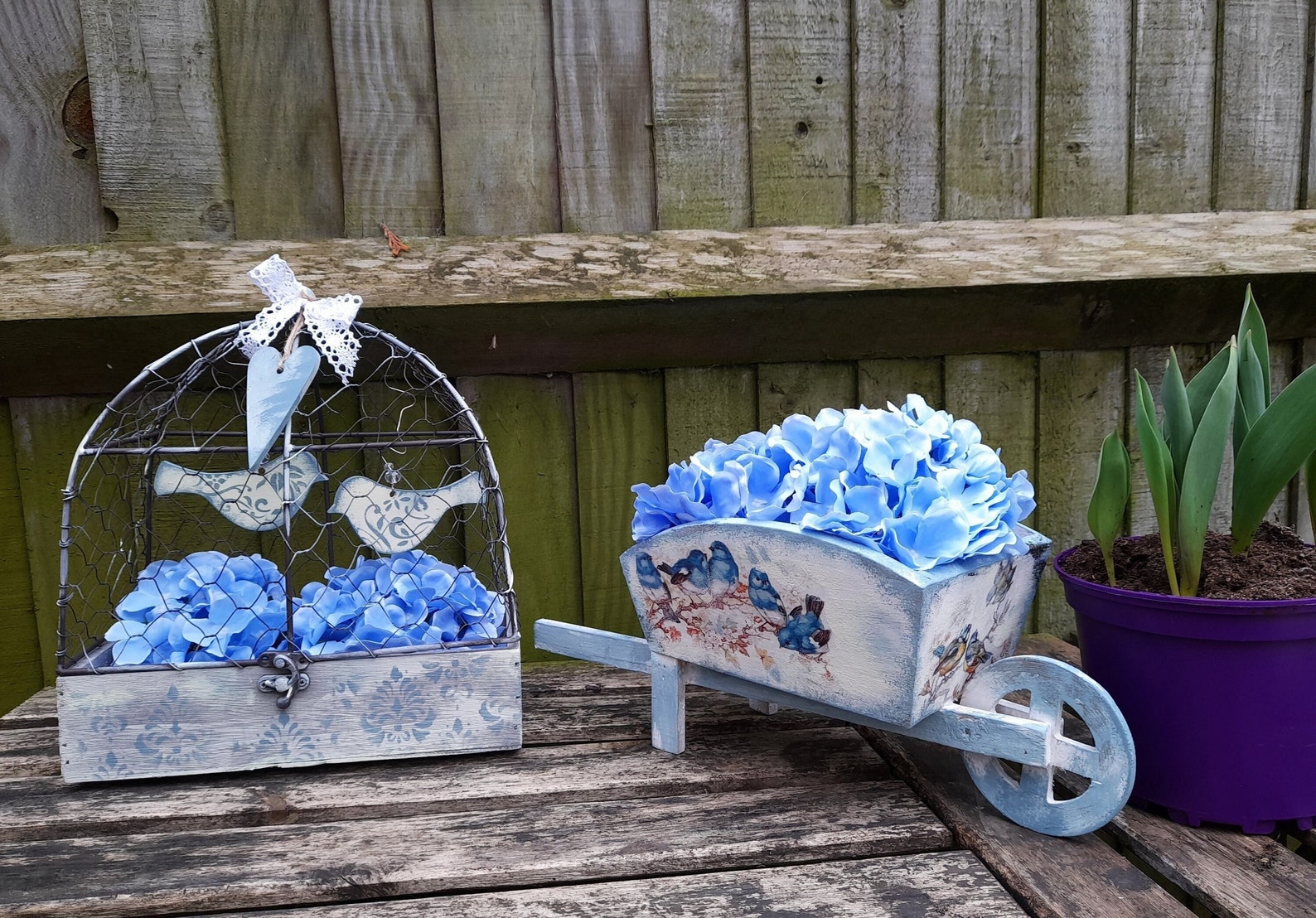 Wooden Small WHEELBARROW Planterlittle Birds HOME | Etsy