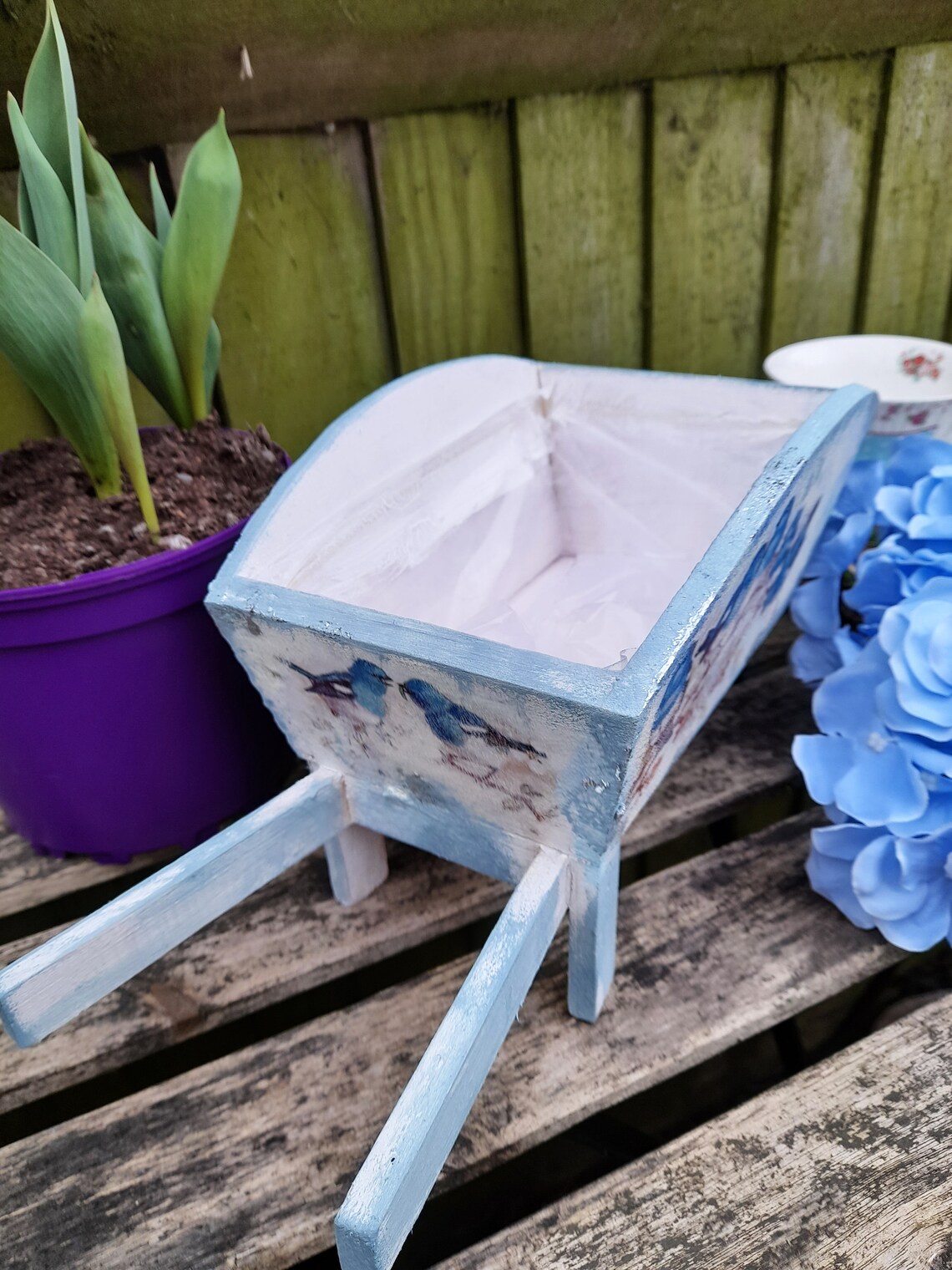 Wooden Small WHEELBARROW Planterlittle Birds HOME | Etsy