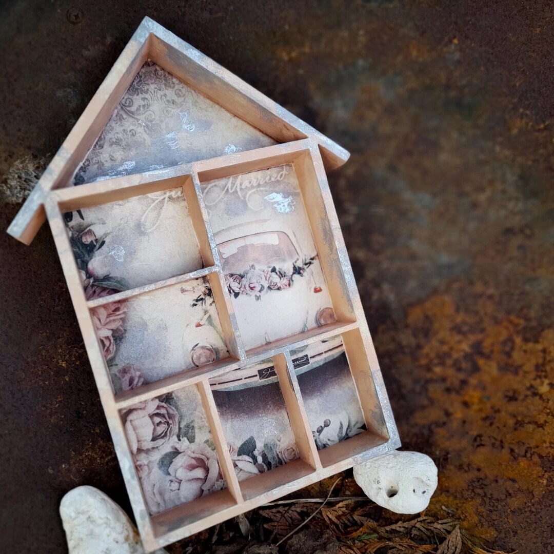 House Shaped Shadow Box, Wedding Decor, Floral Collage, Shabby Chic ...