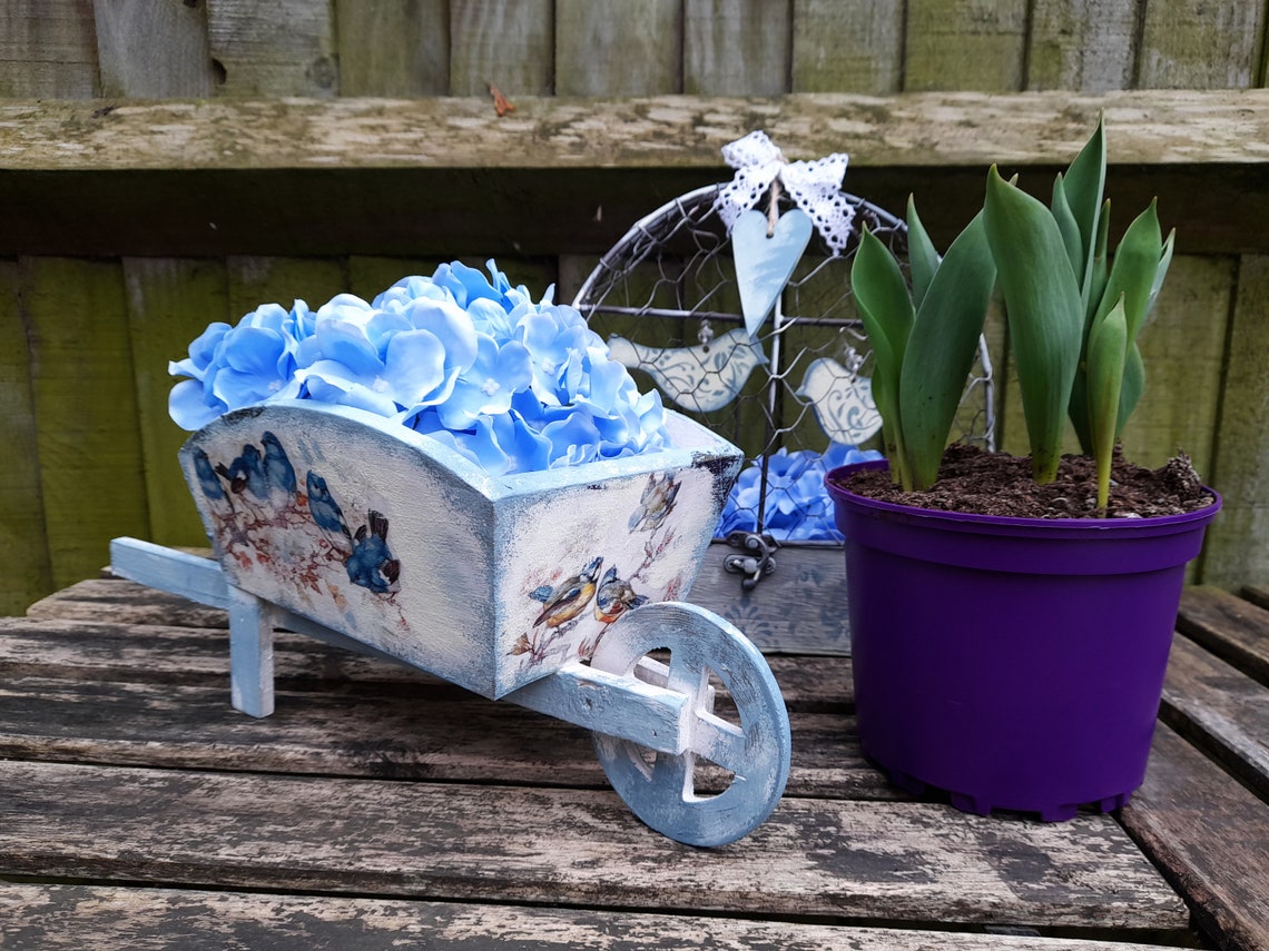 Wooden Small WHEELBARROW Planterlittle Birds HOME | Etsy