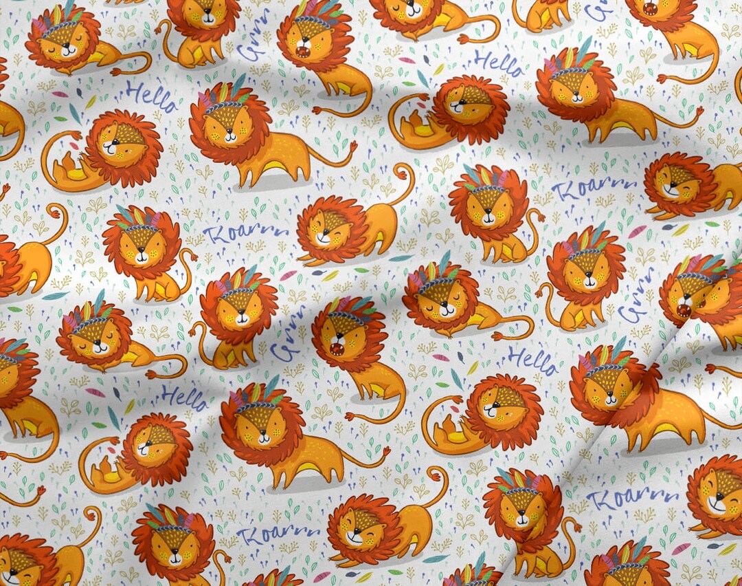 Lion French Terry Fabric,animal Print Fabric,animal Modern Nursery,baby ...